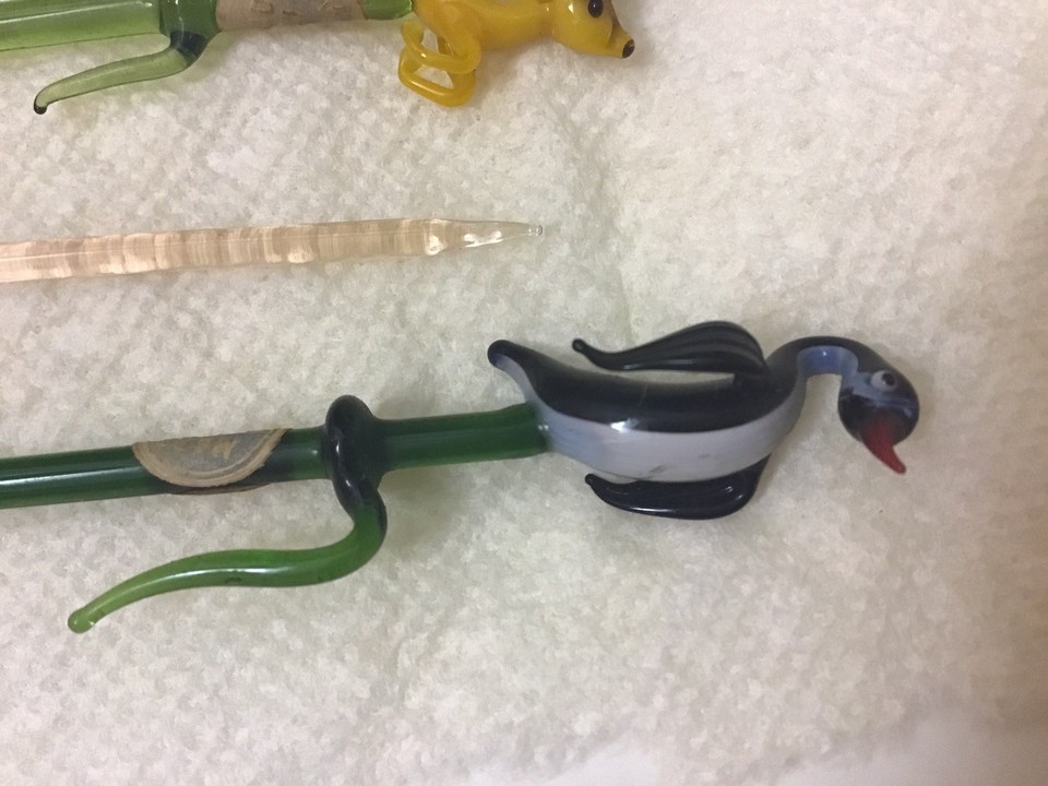 Vintage RARE Hand Blown 4 Glass Animal/Bird Swizzle Stir Sticks-Made In ...