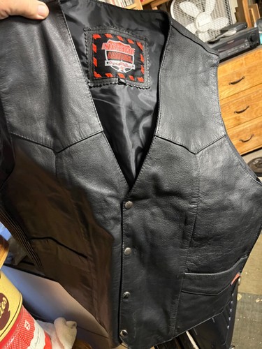 Vtg Interstate Leather Black Motorcycle Vest Men's Size 4XL Bad Ass ...