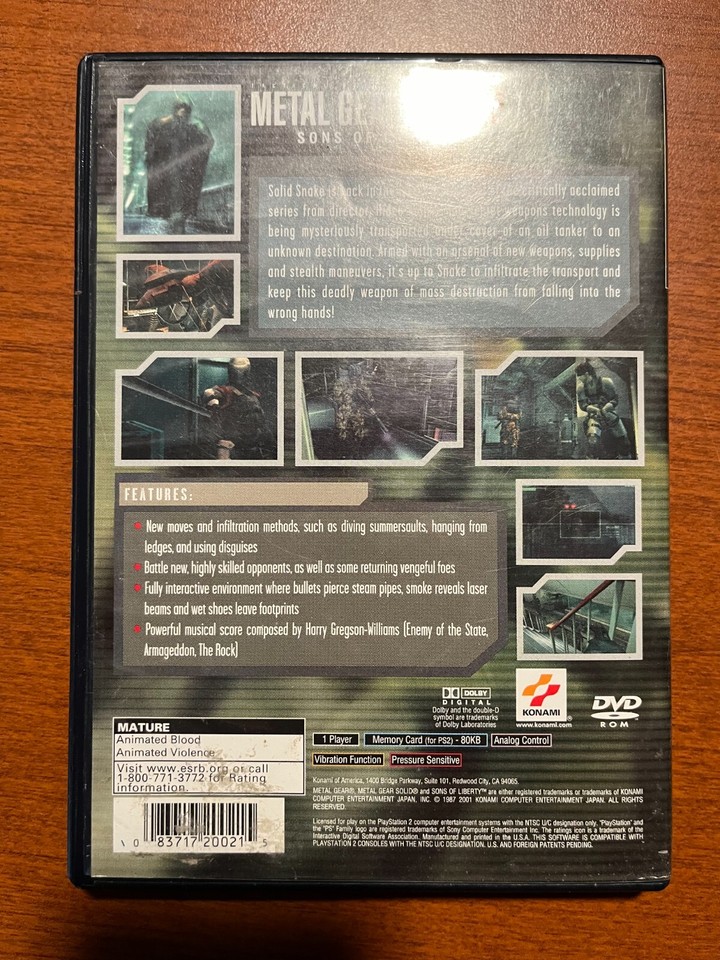 MGS 2 Metal Gear Solid 2 Sons of Liberty Sony PS2 PlayStation 2 Tested ...