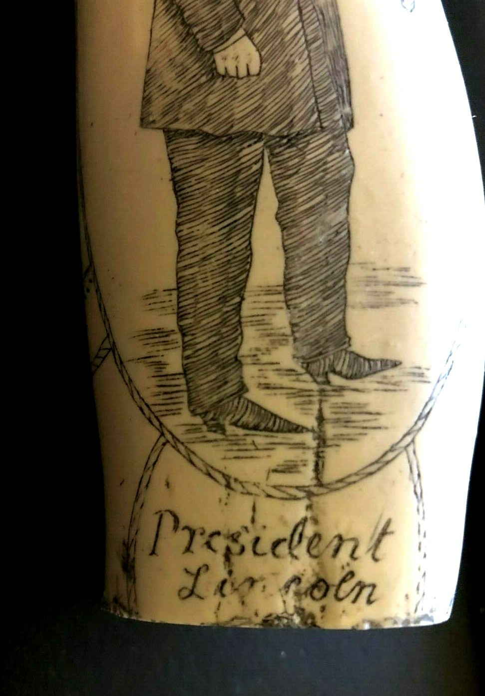 SCRIMSHAW repo SPERM WHALE TOOTH PRESIDENT "ABRAHAM LINCOLN" EXCELLENT ...
