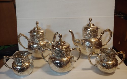 1875 DERBY SILVER CO. FLORAL PATTERN NO. 1650 COFFEE TEA SET 5 PIECE ...