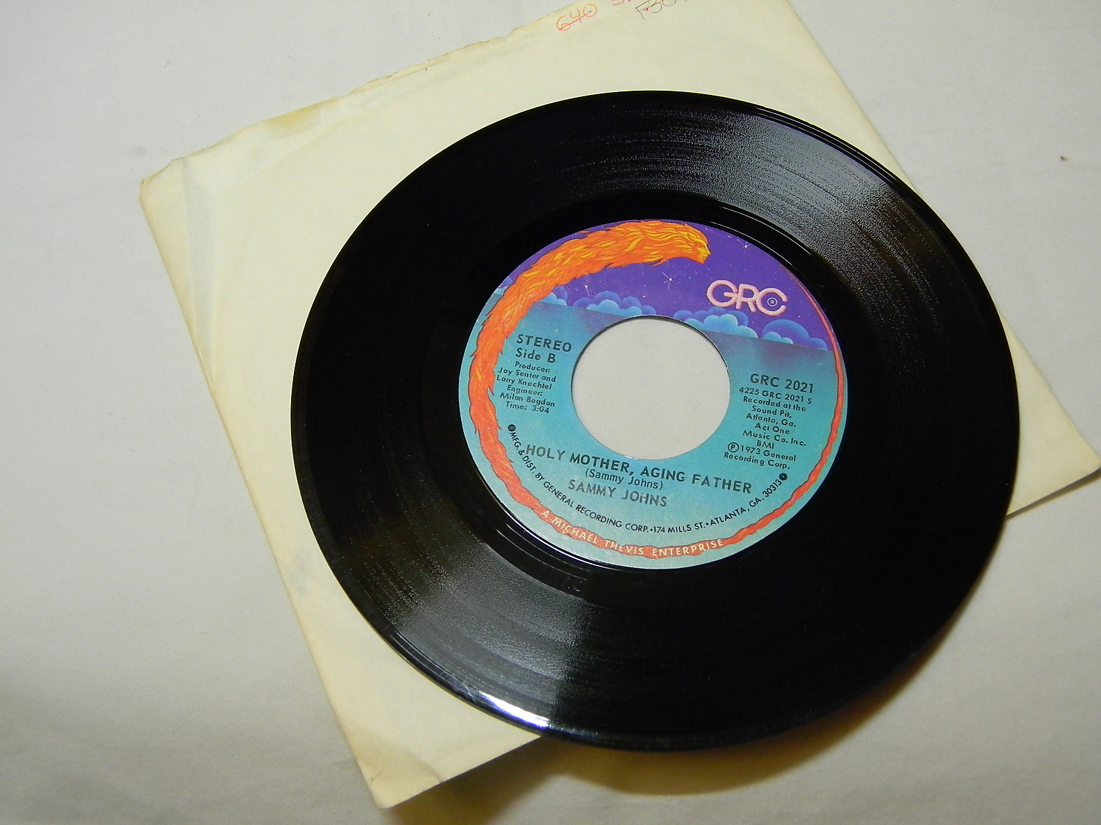 SAMMY JOHNS EARLY MORNING LOVE/ HOLY MOTHER, AGING FATHER 45 RPM RECORD ...