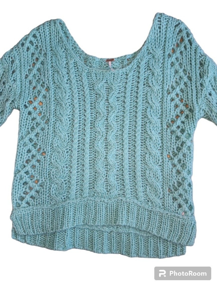 Free People Green Fluff Pullover Sweater Small Oversized Knit Boho ...