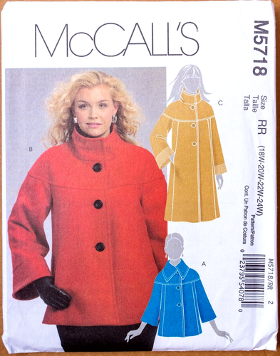 McCall's M5718 Flared Coat Jacket Pattern Plus Size 18W 20W 22W 24W New ...