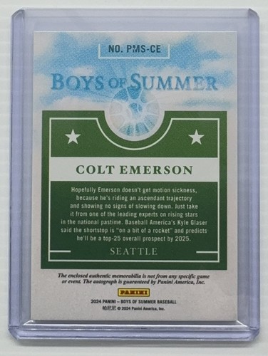 2024 Boys Of Summer Colt Emerson Red Prospect Patch Autograph Auto #39/ ...