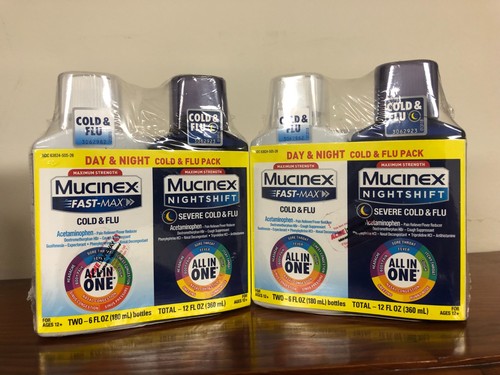 (2) Mucinex Fast Max Kick Start + Night Cold & Flu All in One 2-6oz ...