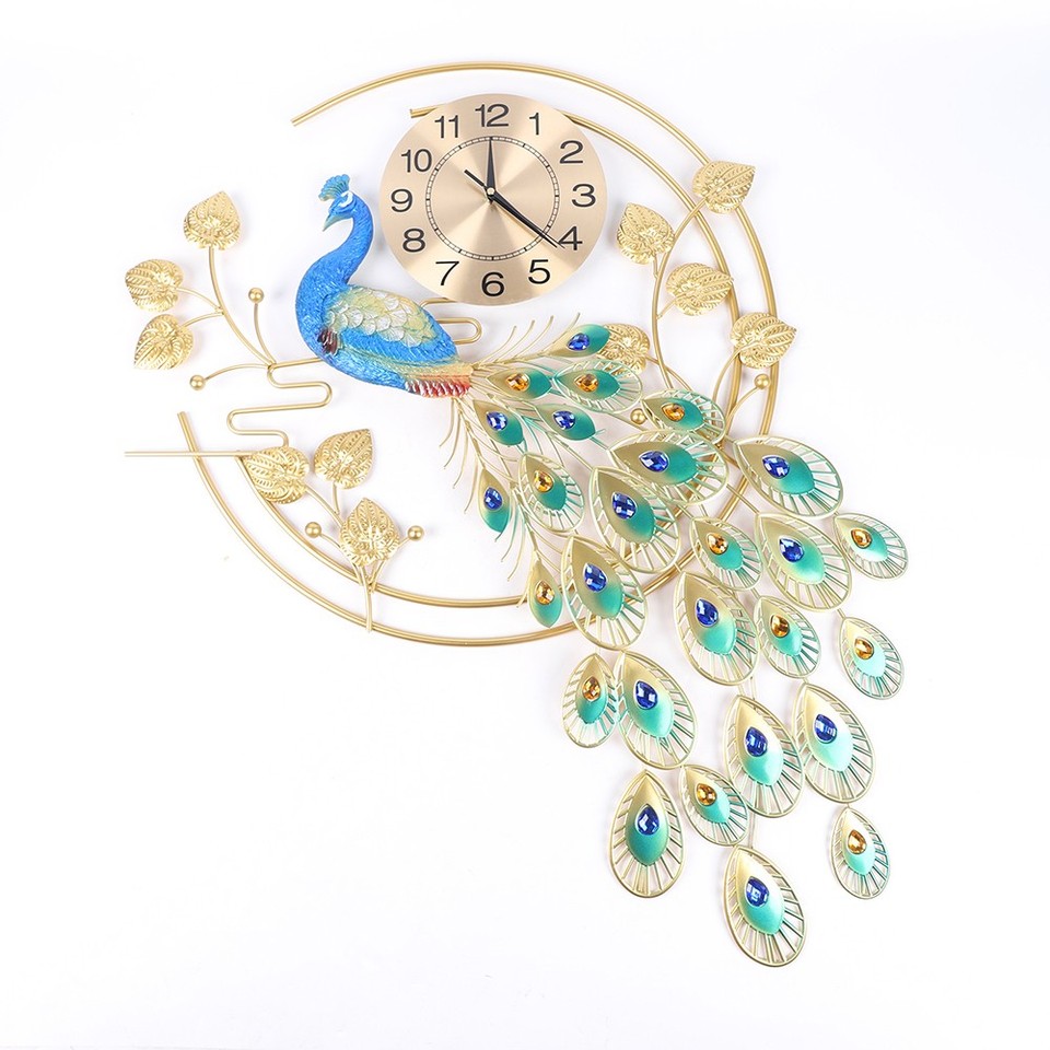 36.6" inch Luxury Peacock Large Wall Clock 3D Metal Living Room Wall ...