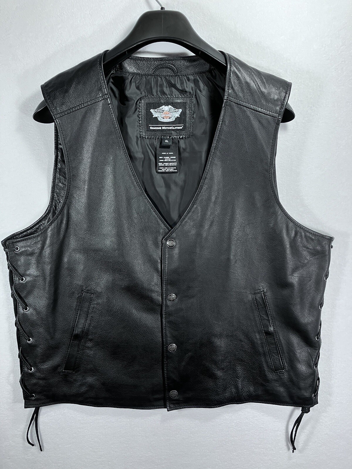 Harley Davidson Pathway Black Leather Biker Vest Mens… - Gem