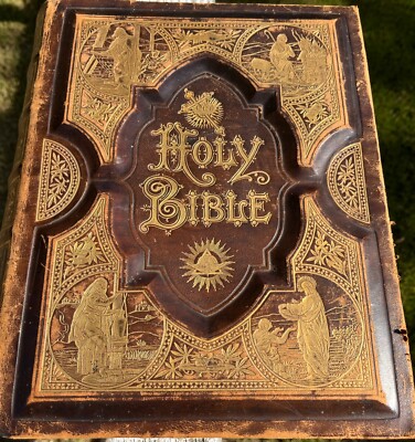 ANTIQUE c. 1884 PARALLEL BIBLE OLD & NEW TESTAMENTS 2000 ILLUSTRATIONS ...