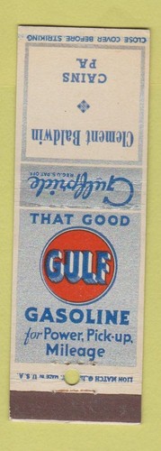 Matchbook Cover - Gulf oil gas Clement Bladwin Cains PA | eBay