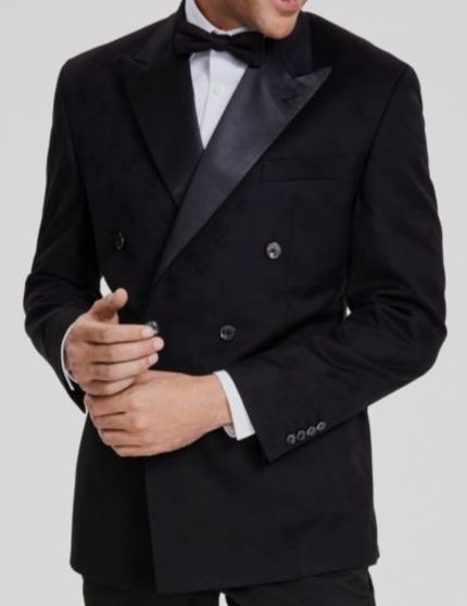 Tayion Collection Men's Black Classic Fit Double-Breasted Dinner Jacket ...