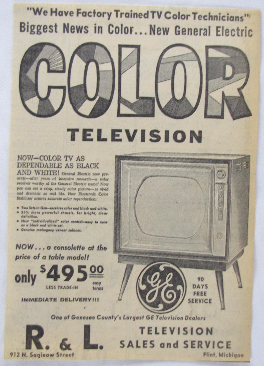 Vintage 1957 GE General Electric Color TV Television Newspaper Print Ad