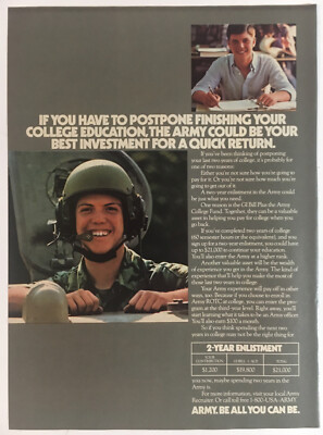 Army GI Bill College Fund 1987 Vintage Print Ad 8x11 Inches Wall Decor ...