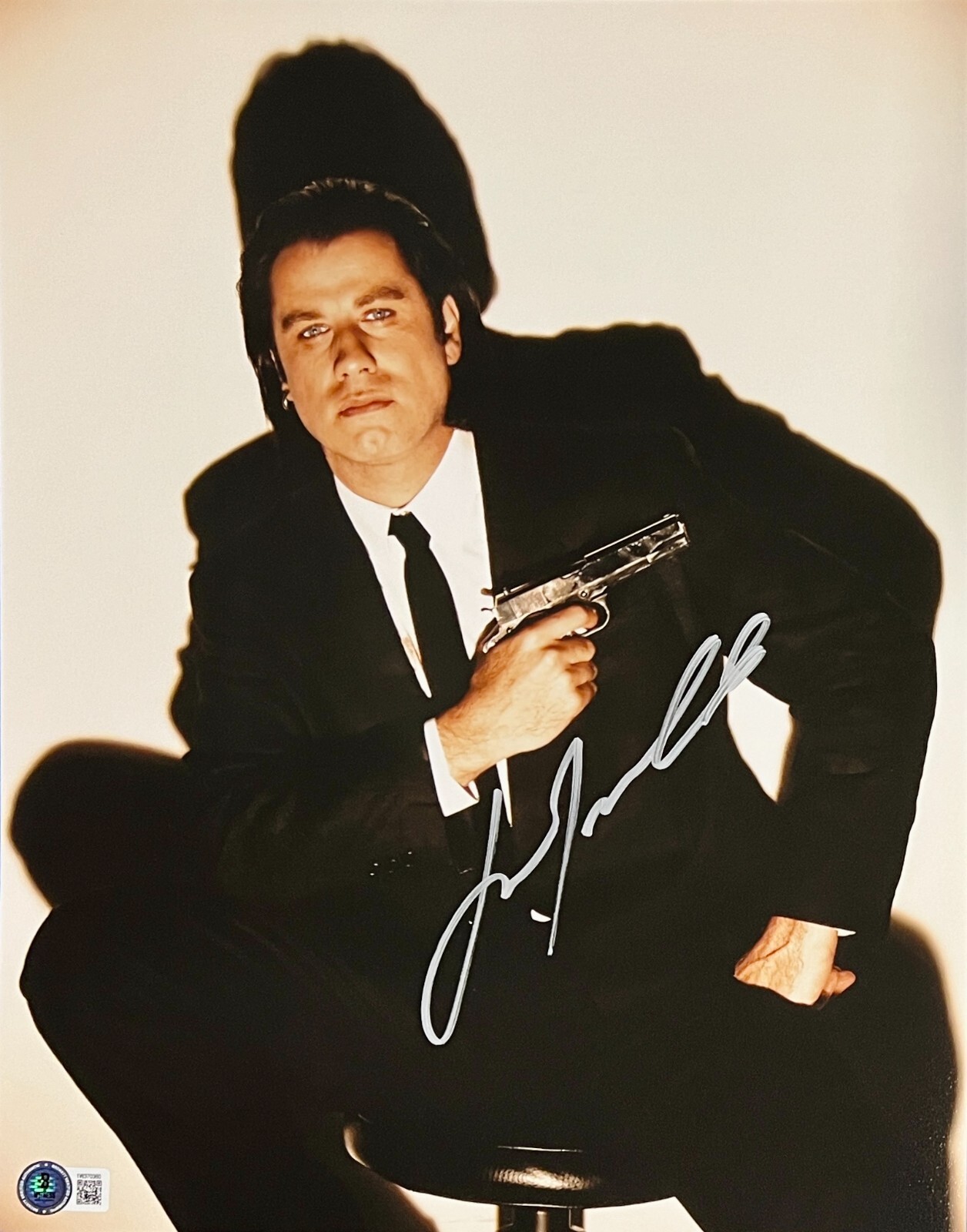 John Travolta Signed 11x14 Pulp Fiction Gun Photo Beckett BAS Witnessed ...
