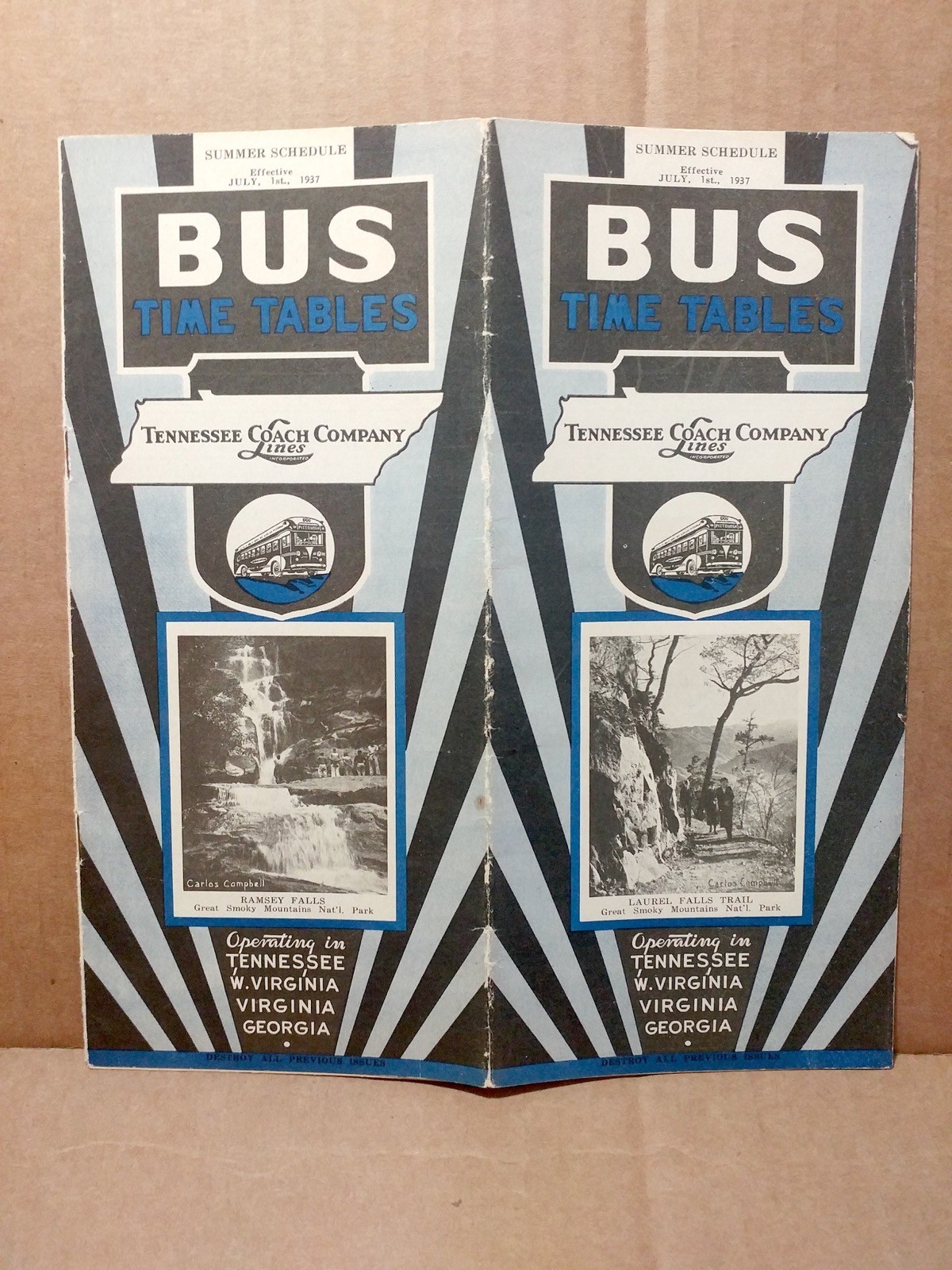 1937 Tennessee Coach Lines Bus Time Table Brochure Timetable TN ...