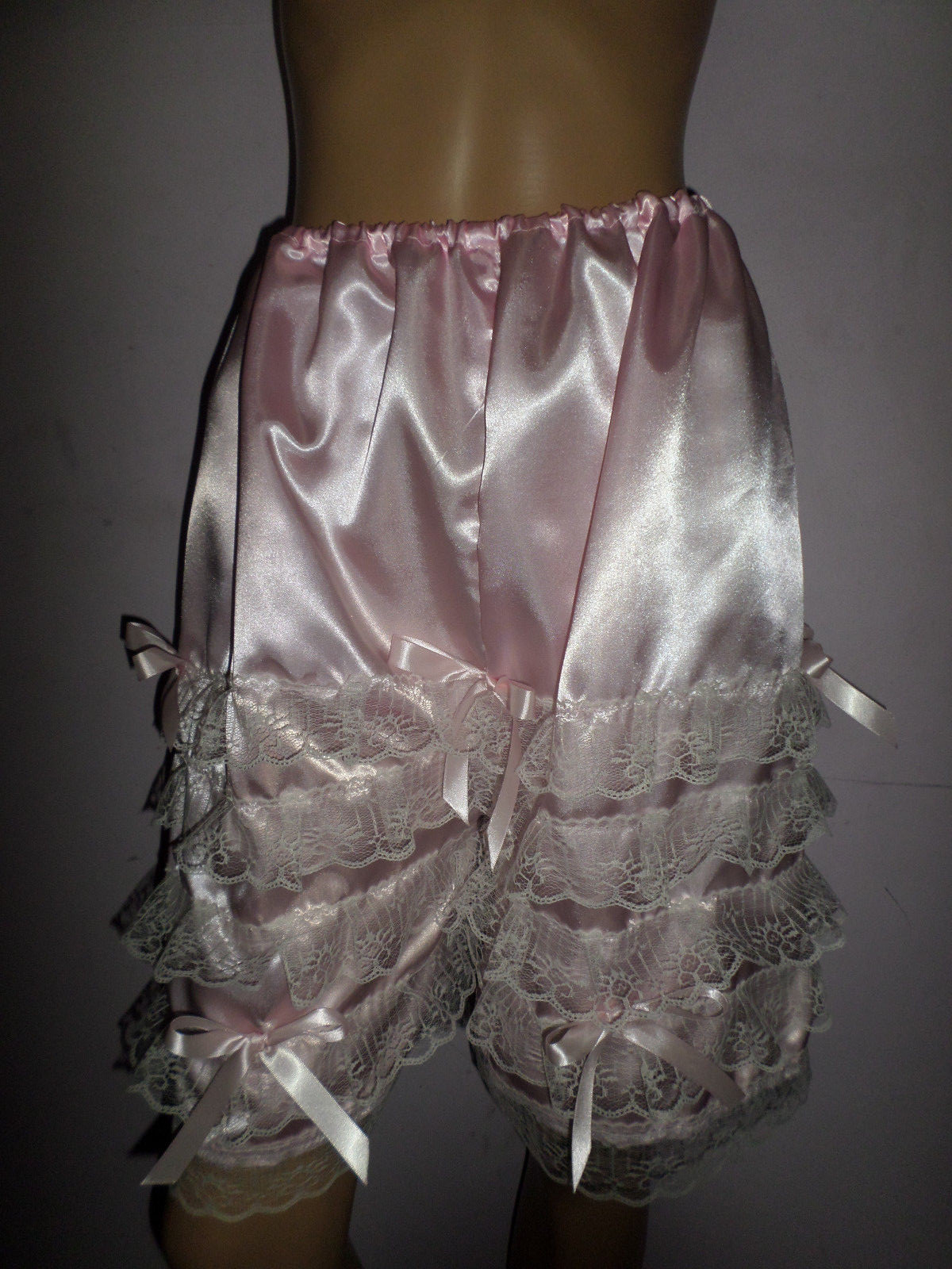 BO PEEP BLOOMERS PINK SATIN WHITE FRILLY TRIM 30-46W KNEE LENGTH | eBay