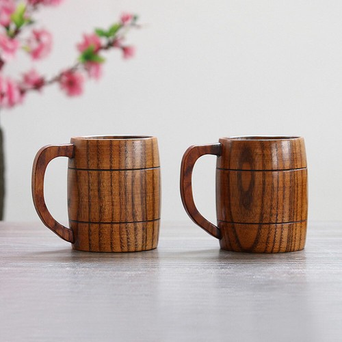 Tea Wood Cup Classic Wooden Beer Wine Cap Mug Milk Coffe Home Drinkware ...