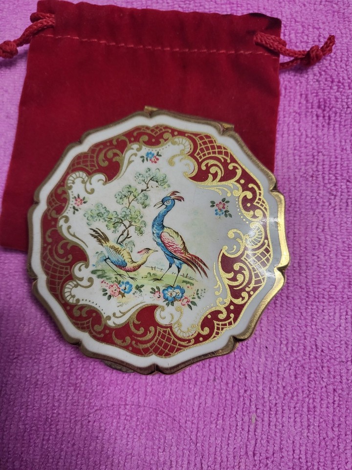 Vintage Stratton Enamel Bird Powder Compact with Original Red Pouch (18 ...