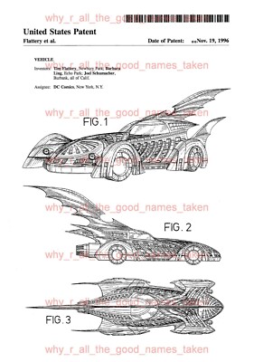 United States PATENT : Batman BATMOBILE 1996 DC Comics - A4 Printed ...