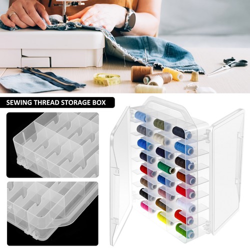 Thread Storage Box 46 Grids Double Sided Thread Organizer Clear Plastic ...