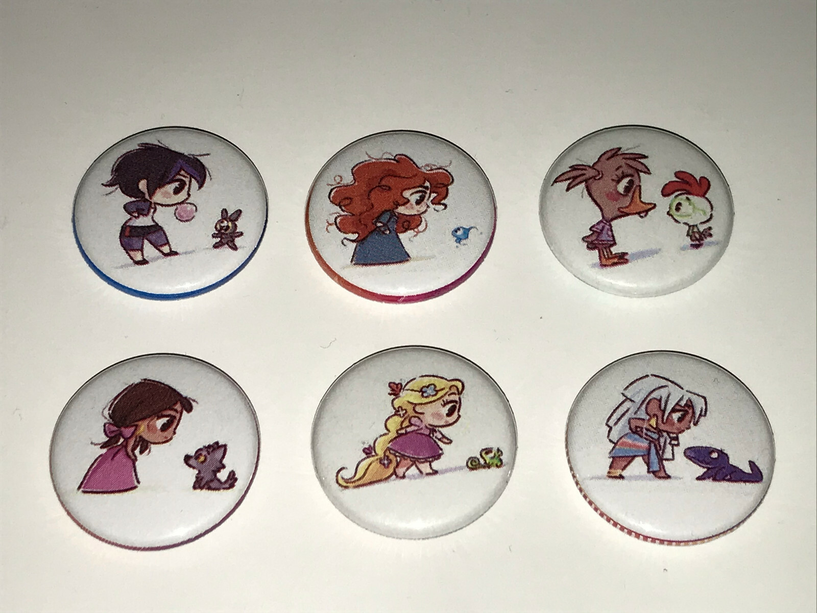 1" LOT OF 6 DISNEY CHIBI SKETCH RAPUNZEL MERIDA BUTTONS PINS PINBACK ...