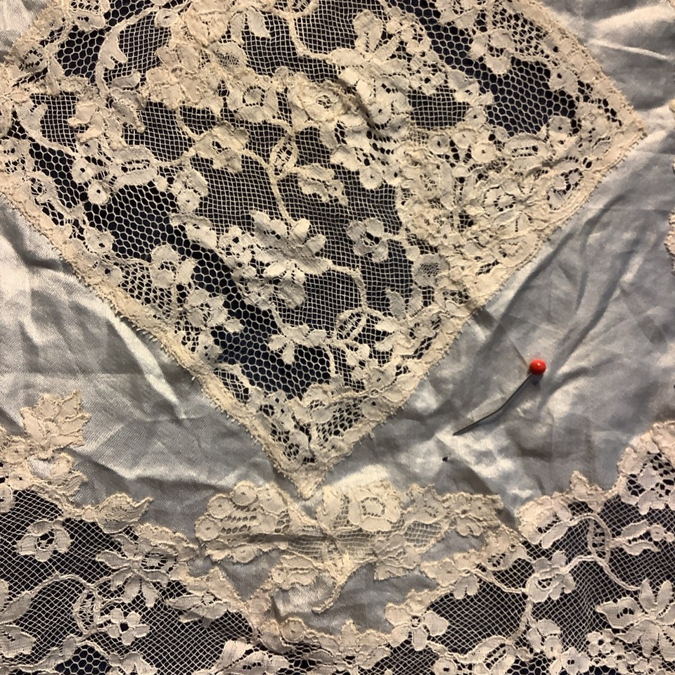 Vintage Elaborate Silk & French Cotton Lace Off white Wedding ...