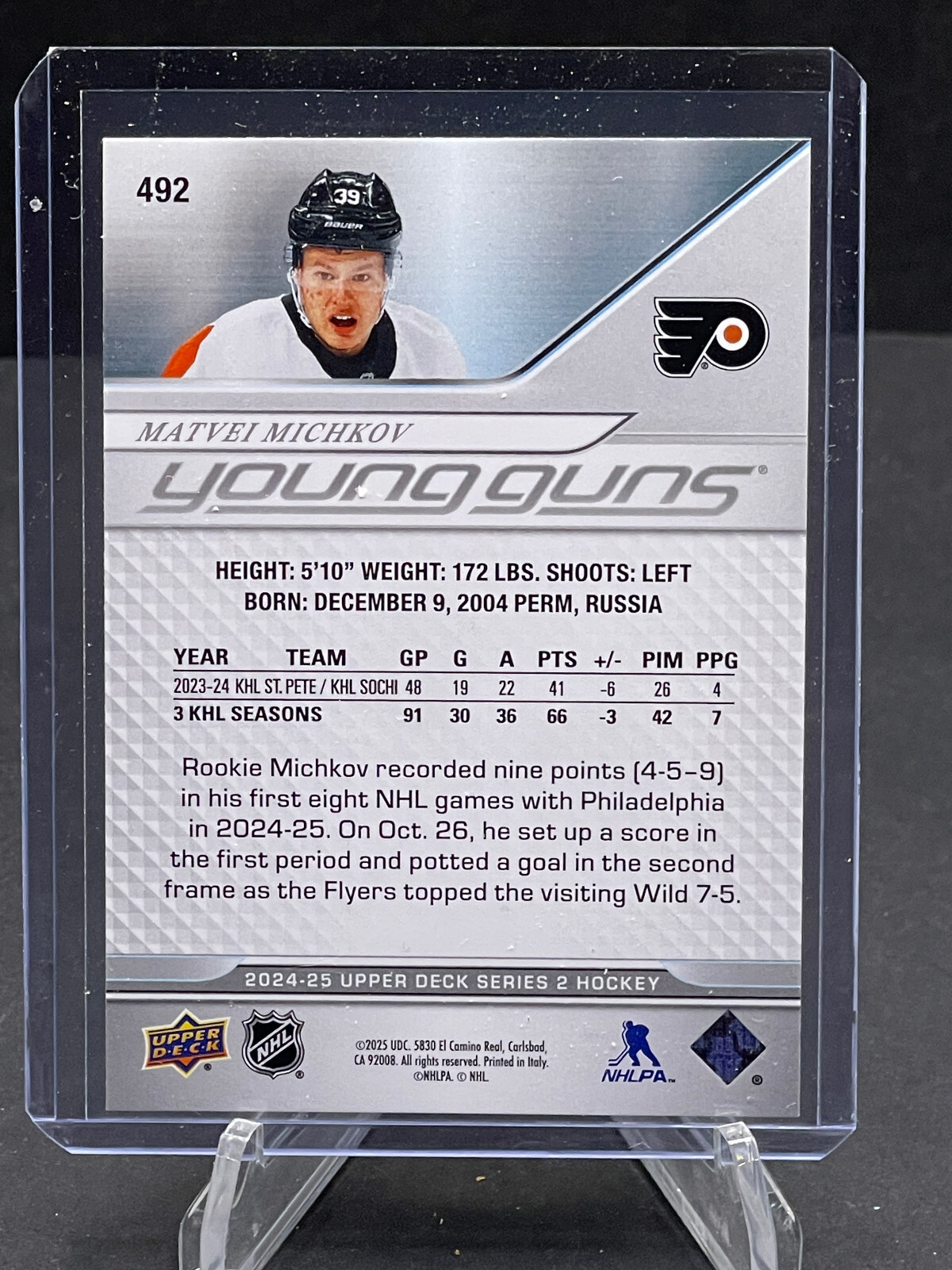 2024-25 MATVEI MICHKOV UPPER DECK SERIES 2 YOUNG GUNS ROOKIE CARD #492 ...
