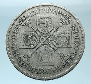 1928 United Kingdom Great Britain GEORGE V Silver Florin 2 Shillings ...