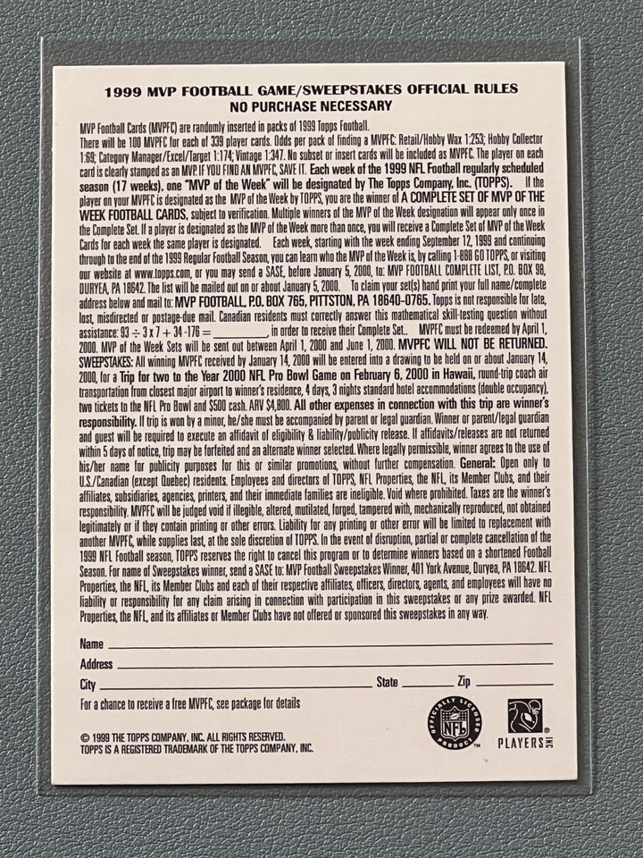 1999 Topps David Boston SP Gold Foil MVP Promotion Rookie RC /100 ...