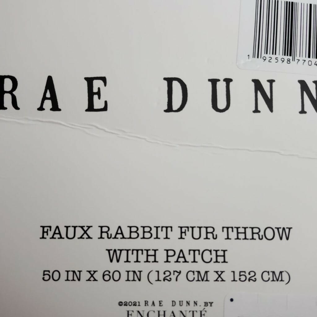 Rae Dunn MERRY. Faux Rabbit Fur Throw w/ Patch. White. NWT | eBay
