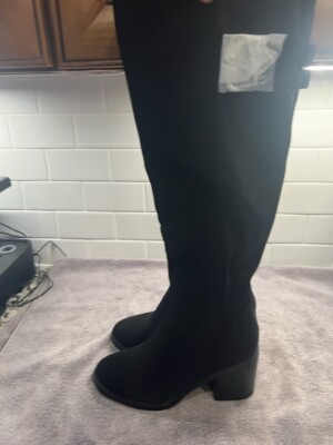 VENUS Knee High Black Faux Leather Boot Size 8.5 Silver Buckle NEW | eBay