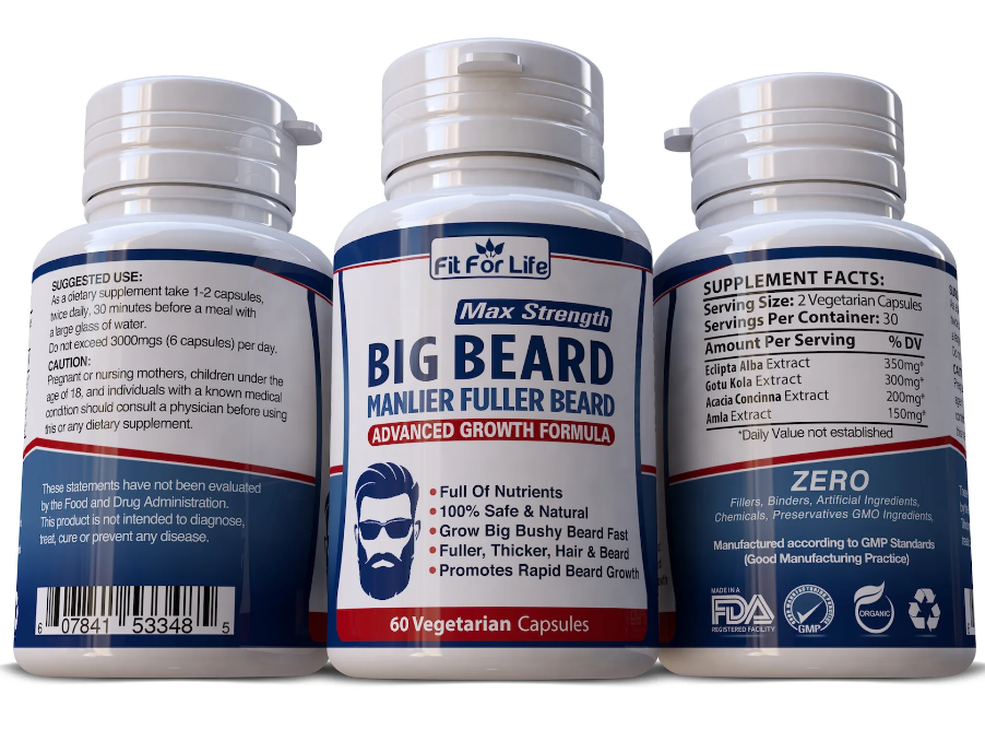 BIG BEARD Advanced Facial Hair Growth Supplement Fuller Thicker Hair ...