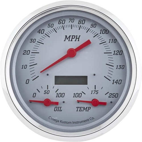 Omega Kustom 5" Speedometer w/Oil Pressure & Water Temp, Silver | eBay