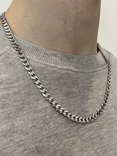 Men’s 925 Sterling Silver Rhodium Flat Curb Chain Necklace Italy - 6 ...