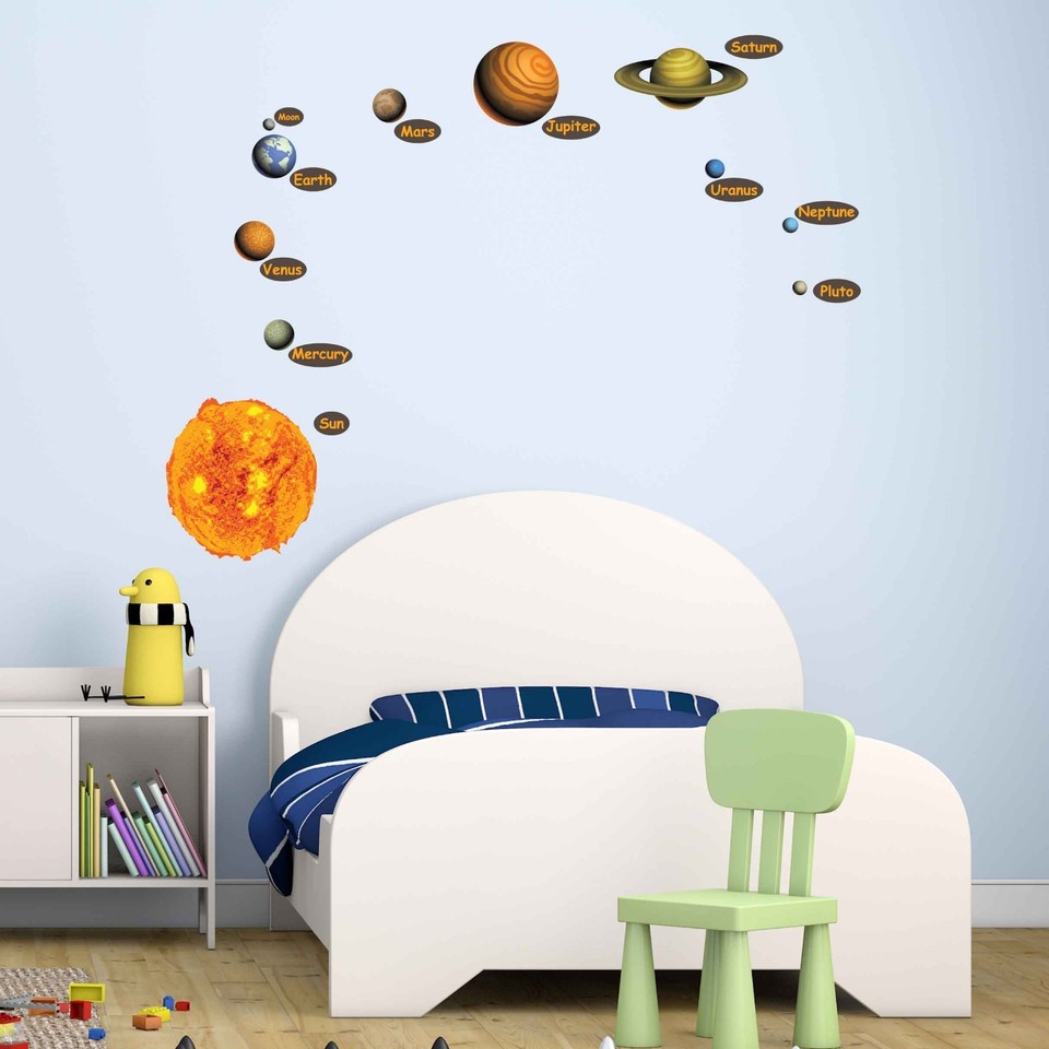 Childrens/Kids Bedroom Wall Planets Sun Space Solar System Star Sticker ...