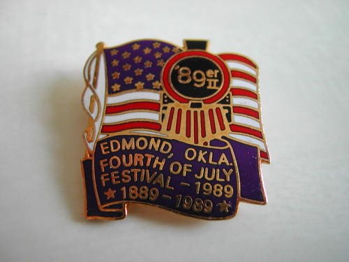 1989 Edmond Oklahoma 4th of July Festival Lapel Hat Pin US Flag Train ...