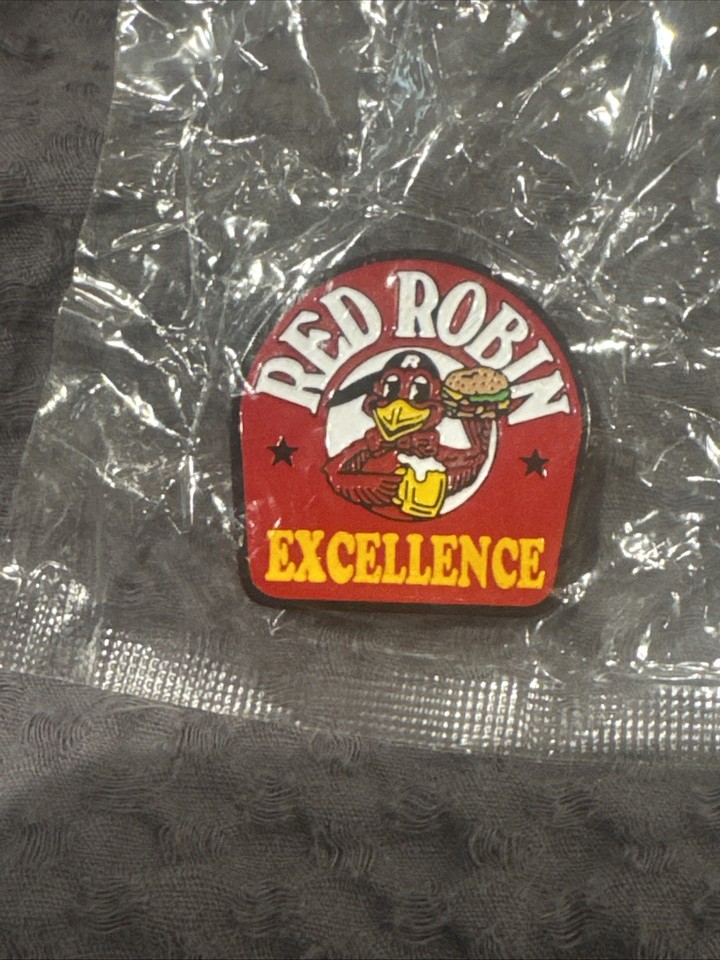 RR Red Robin EXCELLENCE BIRD CARRYING BURGER AND BEER Lapel Pin Rare ...