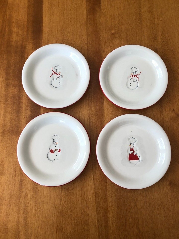 Williams Sonoma Snowman Chef Dessert Appetizer Plates Set of 4 6 ...