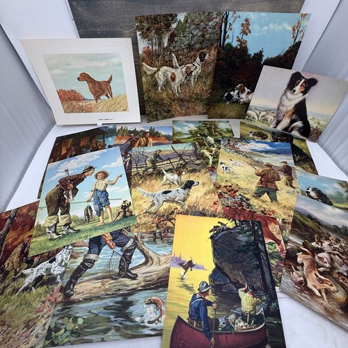 1950s Vintage Hunting Dog & Fishing Calendar Salesman Litho Sample Art ...