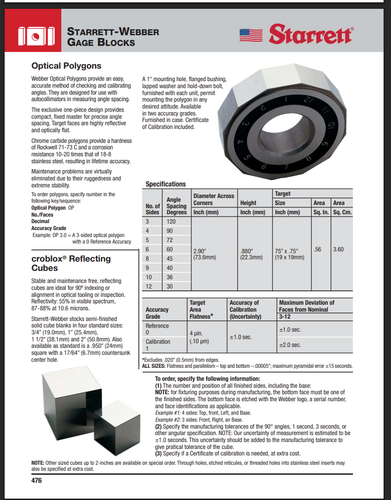 Starrett Webber OP-12 12-Side Optical Polygon Mirror Autocollimator ...