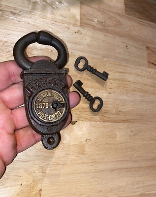 Padlock Blacksmith Crab Lock Key Set Patina Collector Home Office Decor ...