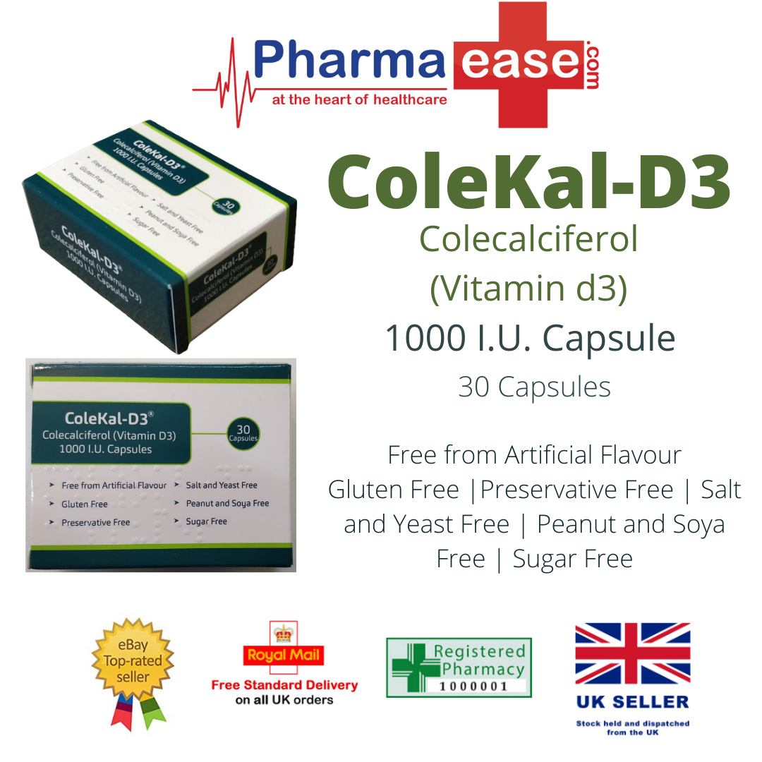 ColeKal-D3 Colecalciferol Vitamin D3 1000 IU (30 CAPSULES) SUGAR/GLUTEN ...