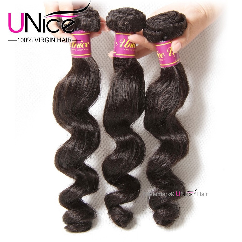UNice Hair Peruvian Loose Wave 3 Bundles Human Hair Weave Virgin Hair ...