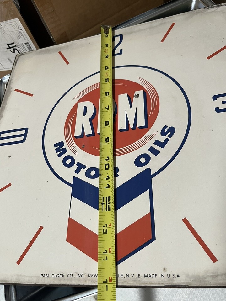 Vintage RPM Motor Oils Advertising Wall Sign 15" Bubble Glass Pam Clock ...