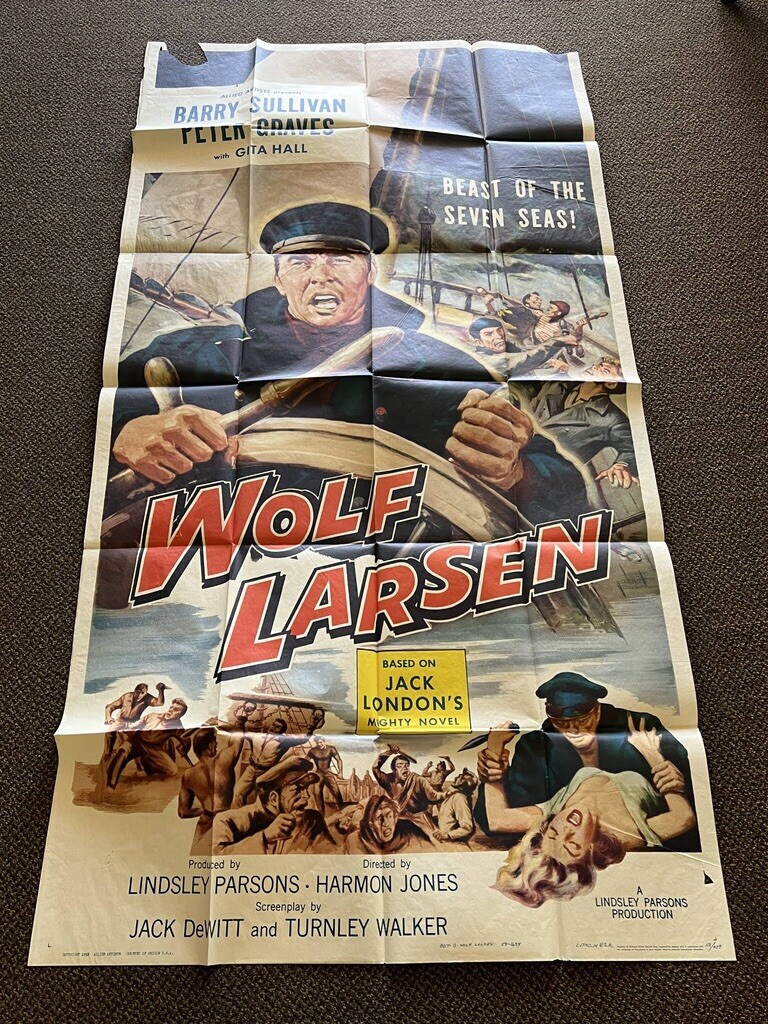Vintage Original 3 Sheet film movie Poster 1958 Wolf Larsen, early Peter Graves | eBay