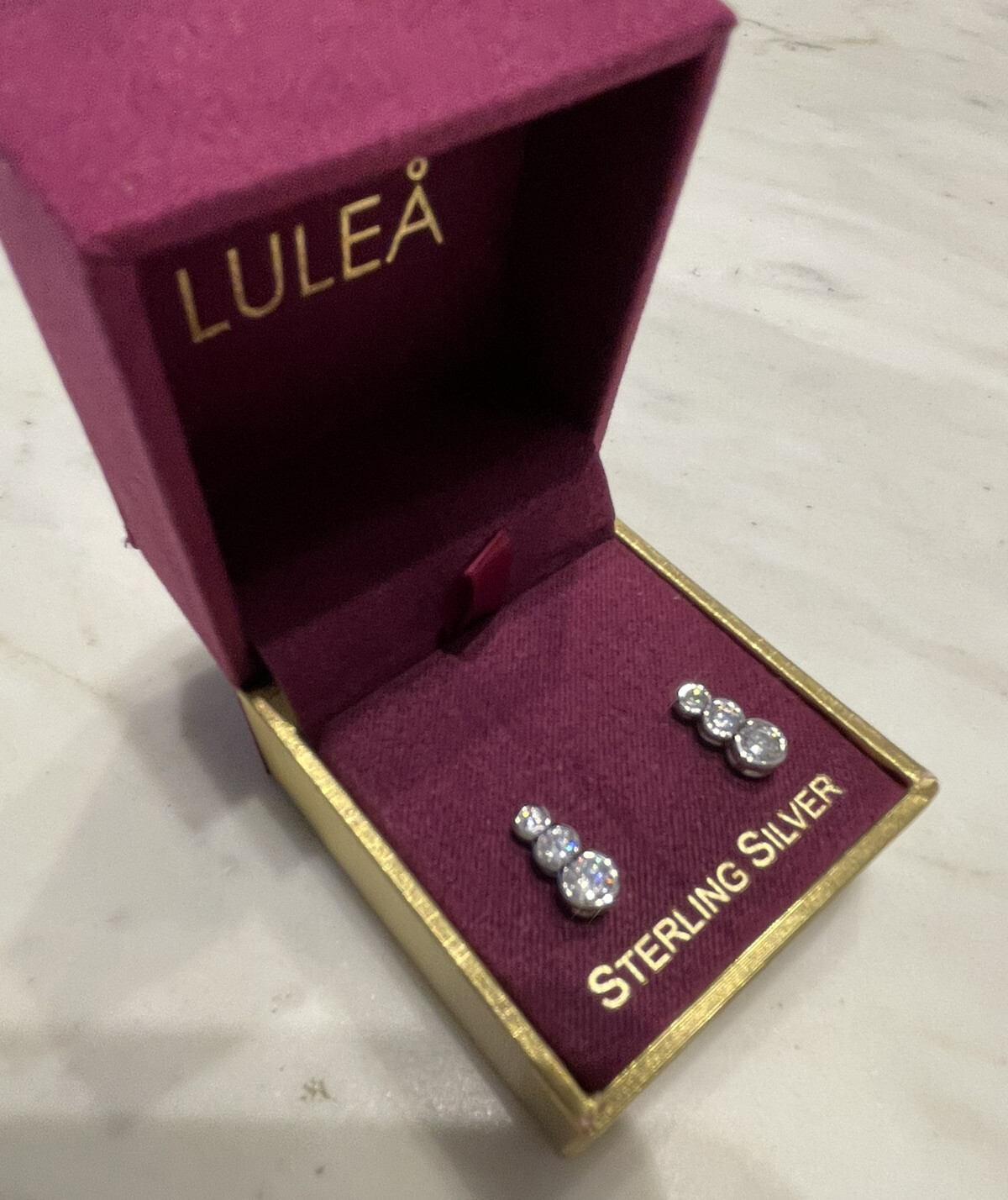 Lulea Designer Sterling Silver & Zirconium Earrings, BNWT, In A Gift ...