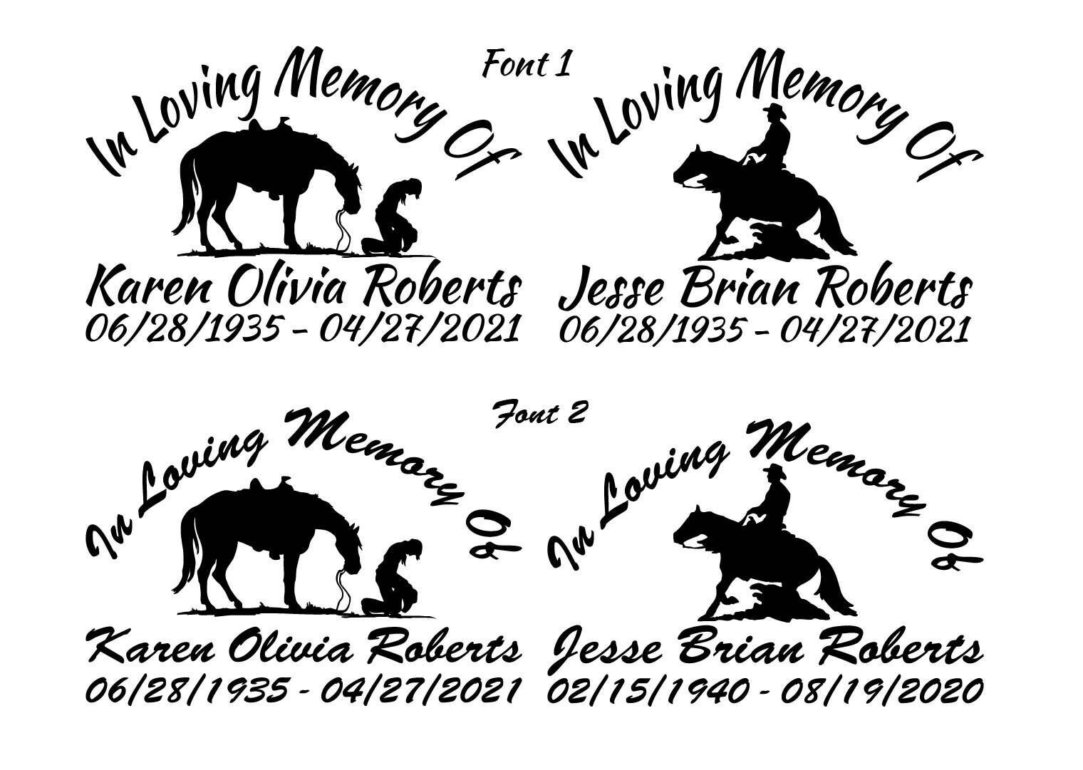 In Loving Memory - Cowboy Cowgirl Horse Sticker Decal 2 Style and Fonts ...