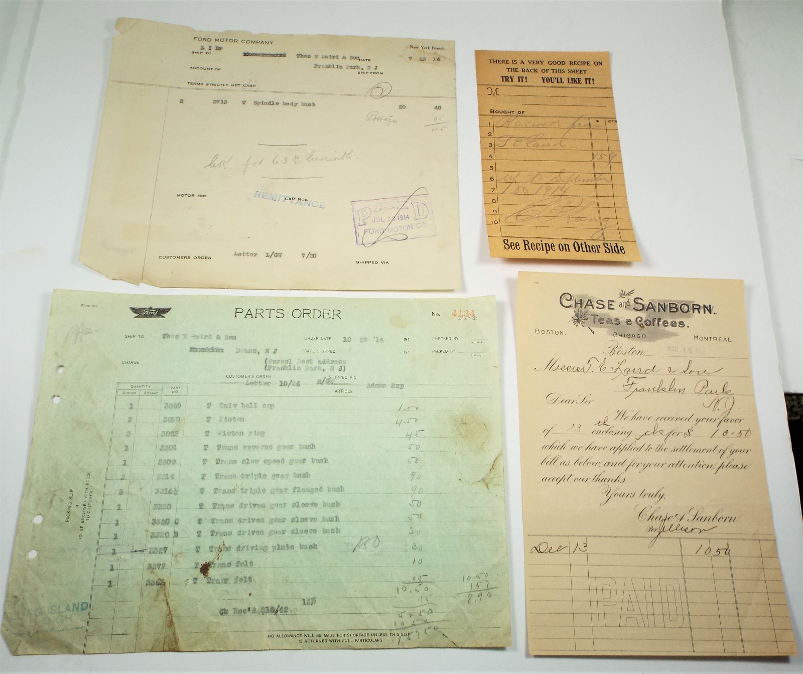 Invoice Receipt Collection Lot Ford Firestone Goodyear Standard Oil ...