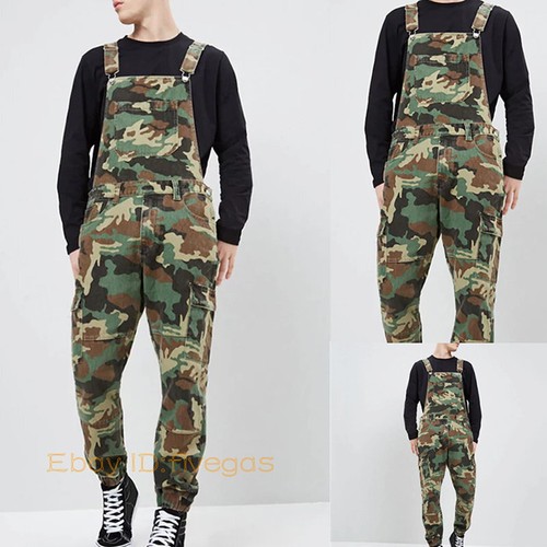 Mens Camouflage Tactical Suspender Trouser Bib Overalls Casual Cargo ...