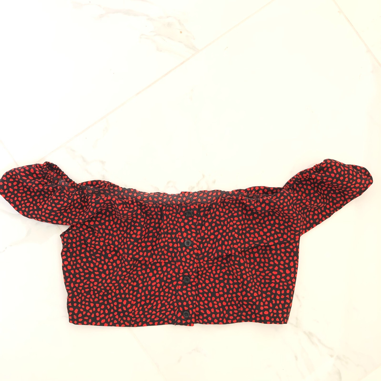 NEW Nasty Gal Women's Red Black Ruffle Off the Shoulder Cropped Top ...